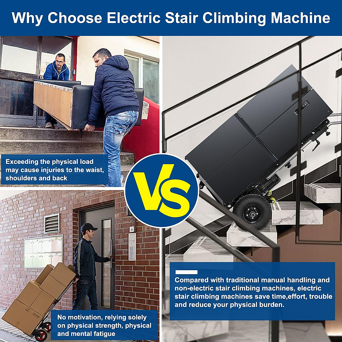 CAMINI 880lbs Capacity Heavy Duty Stair Climber, 1200W Powered Motor Electric Stair Climbing Hand Trucks Dolly Cart for Moving, Electric Stair Climbing Dolly for House Logistics Warehouse(Black)