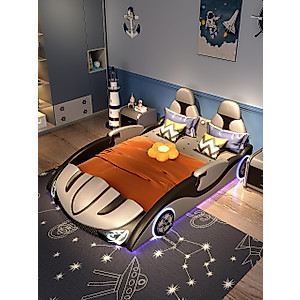 avanez Bed, Sports car Design, Artificial Leather Material, Soft Bed Frame, with Storage Box, can be Separately Equipped with Queen Standard Mattress (red)