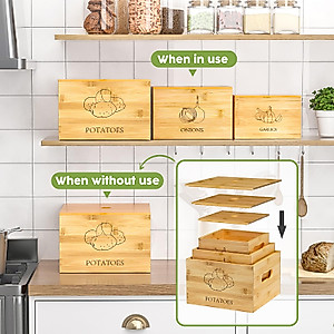 DALSHABET Potato and Onion Storage Bins, Premium Pantry Organizers and Storage, Bamboo Vegetable Garlic Keeper Solutions for an Organized Kitchen Beige