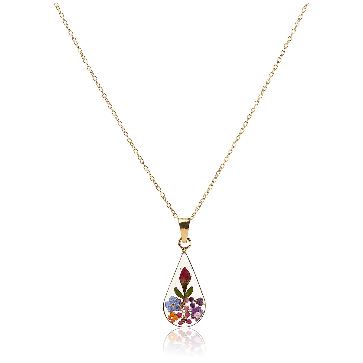 Amazon Essentials 14k Gold Over Sterling Silver Multi Pressed Flower Teardrop Pendant Necklace, 16' (previously Amazon Collection)