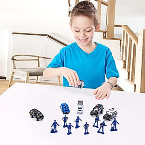 DUNRIOG TOYS 14 Pack Die-cast Police Rescue Truck Vehicles Sets,6 Pack Mini Police Vehicles Model,8 Policemen Mini Alloy Metal Pull Back Car ToysBoys Girls Toddlers Birthday Christmas Party Favors