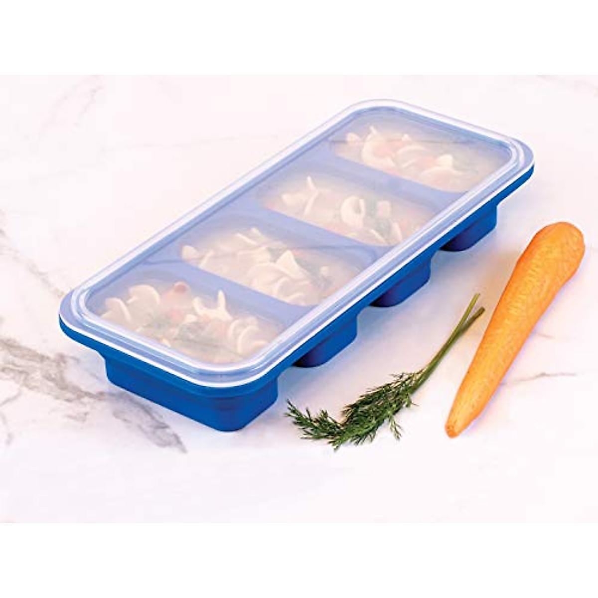 HIC Kitchen Prep-N-Freeze Portion Tray with Lid, Collapsible LFGB Silicone, 6-Ounce Sections