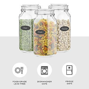 Airtight Glass Jars with Lids Set of 3. 78oz Glass Jar with Lid and 6 Silicone Seals! Large Glass Food Storage Containers. Square Mason Jar, Candy Jar, Flour Jar, Pasta Containers for Pantry