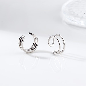 Jstyle 4Pcs 925 Sterling Silver Ear Cuff Simple Criss Cross Double Lines Ear Cuffs Non Piercing Minimalist Fake Helix Earcuff Cartilage Earrings B