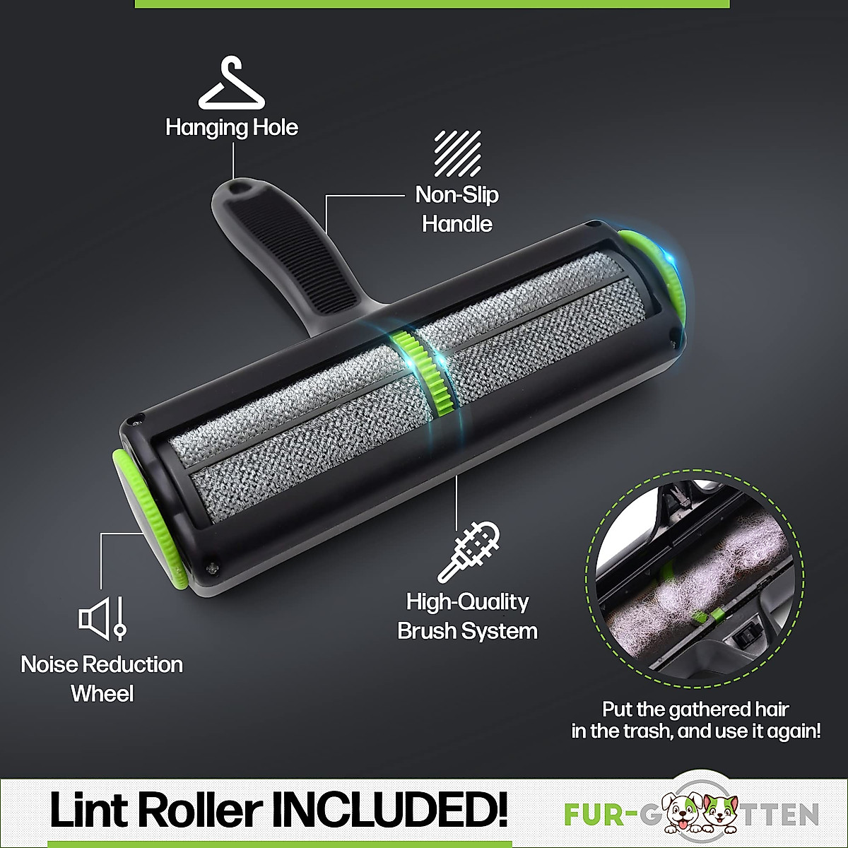 Pet Hair Remover - Reusable Dog Hair Remover and Cat Hair Remover | Pet Hair Remover for Couch, Furniture, Carpet, Car Seats or Bedding | Pet Hair Removal Tool with Carpet Scraper by FUR-GOTTEN