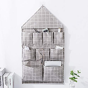 AARAINBOW Over The Door Storage Pockets,Hanging Storage Bags Organizer Linen Cotton Fabric Wall Door Closet 9 Pockets Home Organizer for Bedroom & Bathroom (B-Gray, 9 Pocket)