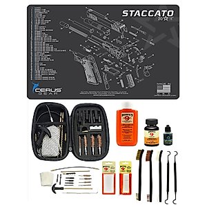 Range Warrior 27 Pc Gun Cleaning Kit - Compatible with Staccato - Schematic (Exploded View) Mat, Range Warrior Universal .22 9mm - .45 Kit & Tac Book Accessories Set