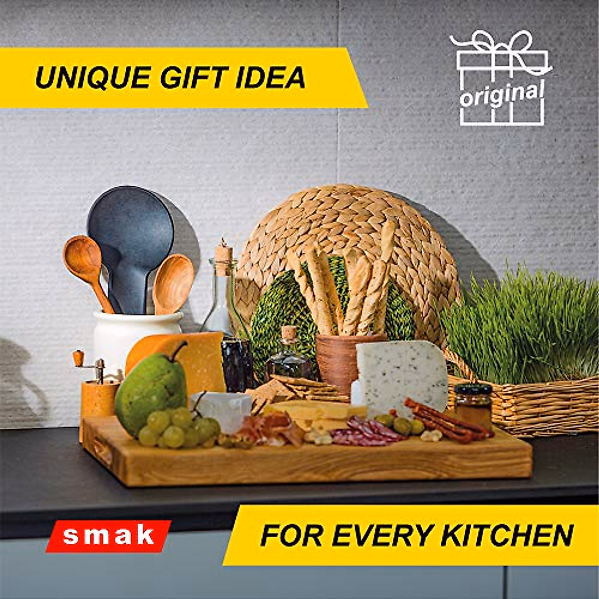 Extra Large Wood Cutting Board Large Wooden Cutting Boards for Kitchen 18x12x1.5 Butcher Block Countertop Wood Chopping Board Smak Ash Wood Bread Meat Cheese Cutting Board Serving Charcuterie Board