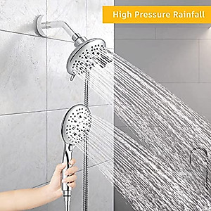 SunCleanse 35 Setting 3-Way Shower Head Combo & Rain Shower Separately or Together, Dual 2 In 1 Shower Head Set 71 Inches Extra Long Shower Hose，Polished Chrome