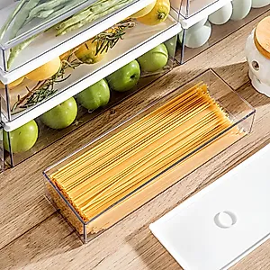 DEAHEZEN Storage Bins for Pantry and Fridge with Lid Organizers and Storage Cabinet, Kitchen, Countertops, Cupboard, Freezer Organization (White, Middle)