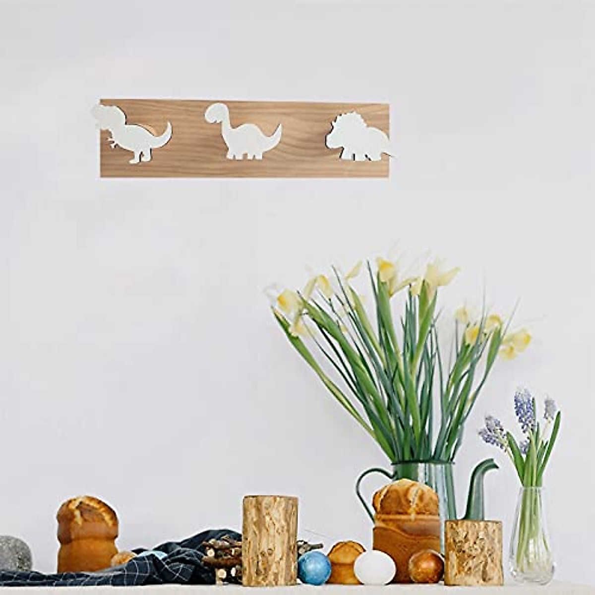 sanction Kids Dinosaur Wall Mounted Coat Hooks Wooden Door Hanger for Boys Bedroom Nursery Playroom Decorations -Black