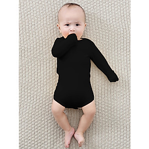 GUISBY Baby Rayon made from Bamboo Bodysuit, Cozy Long Sleeve Bodysuits Sleep'N Play Romper Black 3-6 Months