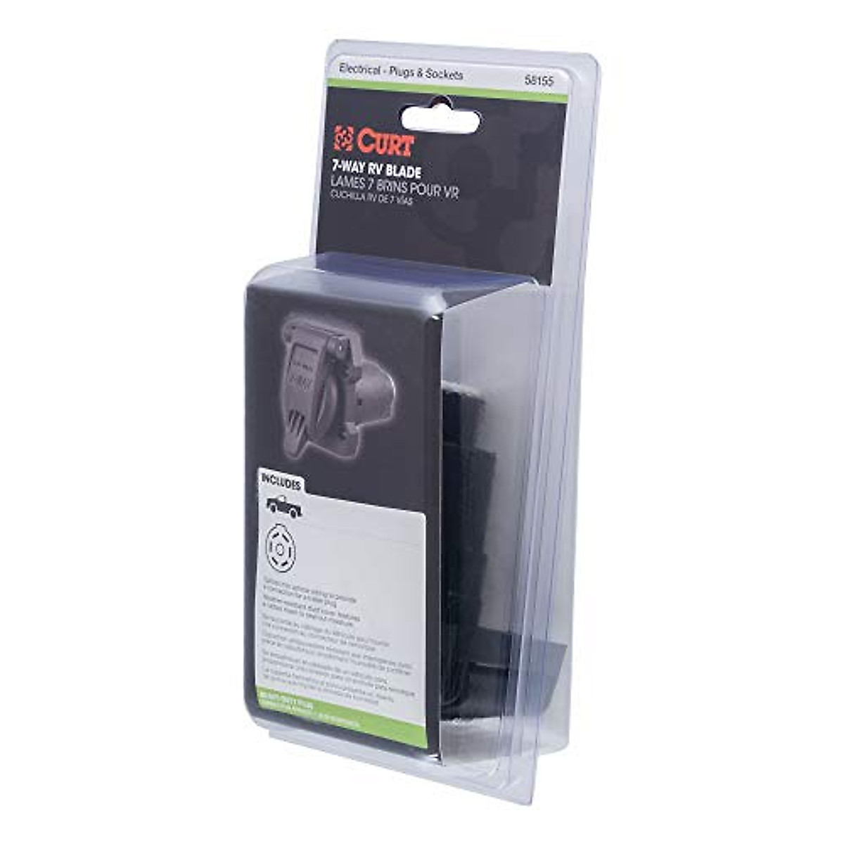 CURT 58155 Heavy-Duty Vehicle-Side 7-Pin RV Blade Trailer Wiring Harness Connector , Black