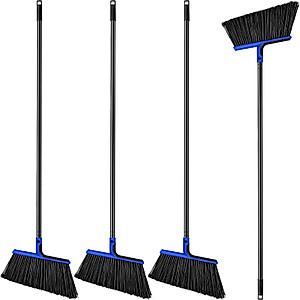 Roshtia 4 Pcs Broom Bulk Commercial Heavy Duty Broom 58 Inch Long Handle Outdoor Indoor Floor Cleaning Courtyard Home Kitchen (Blue)