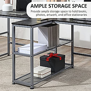 HOMCOM 83" Two Person Computer Desk with 2 Storage Shelves, Double Desk Workstation with Book Shelf, Long Desk Table for Home Office, Black