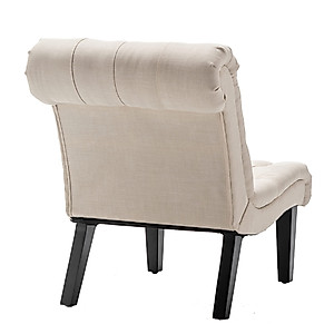 Yongqiang Accent Chairs Set of 2 Modern Armless Living Room Bedroom Chairs Upholstered Button Tufted Slipper Chairs with Solid Wood Legs Cream Fabric