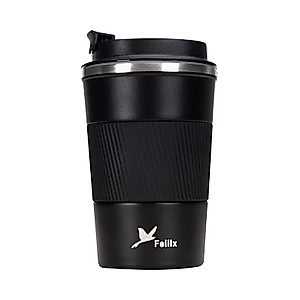 Double-layer Stainless Steel Travel Cup, Vacuum Insulated Coffee Cup, Fat-bottomed Cup with Flip Lid, 18 Ounces (Approximately 510 Grams), Black(big)