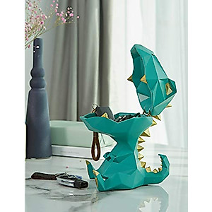 HAUCOZE Candy Dish Cookie Jar Dinosaur Gifts Sculpture Statue Decor Polyresin Figurine Green 7.1 inch