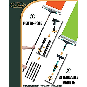 10pcs PinStone Large Paint Roller Kit, 12"-18" Adjustable Roller Frame, 1-5 Ft Steel Extension Pole, Ergonomic Handle, 3pcs 18" Nylon Roller Covers for Walls,Ceiling,Floor,Interior & Exterior Painting