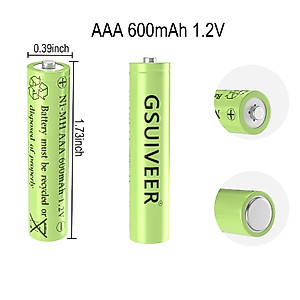 GSUIVEER Rechargeable Solar Light Batteries AAA NiMh 600mAh 1.2V for Outdoor Garden Lights (8 Pack)