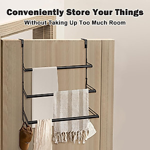 Livabber 3-Tier Over The Door Towel Rack, All Metal Towel Rack with Hooks for Door Hanging, Behind Door Towel Bar Towel Storage Holder for Bathroom Accessories, 19.37" L x 5.9" Wx 24.4" H(Black)