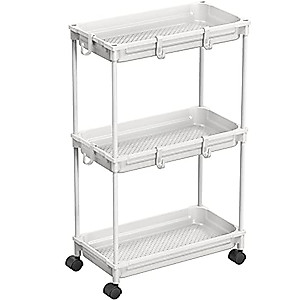 SimpleHouseware Standard 3-Tier Slim Rolling Storage Cart, White