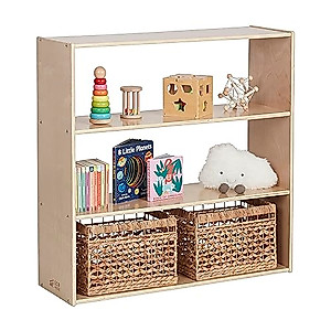 ECR4Kids Streamline 3-Shelf Storage Cabinet, 36in High, Double-Sided Display, Natural