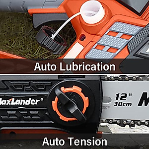 12-Inch Cordless Battery Operated Chainsaw with 1x4.0Ah Battery&Charger, MAXLANDER 20V Electric Chainsaw with Auto-Tension & Auto-Lubrication, Lightweight Handheld Chainsaw for Wood Cutting & Trimming