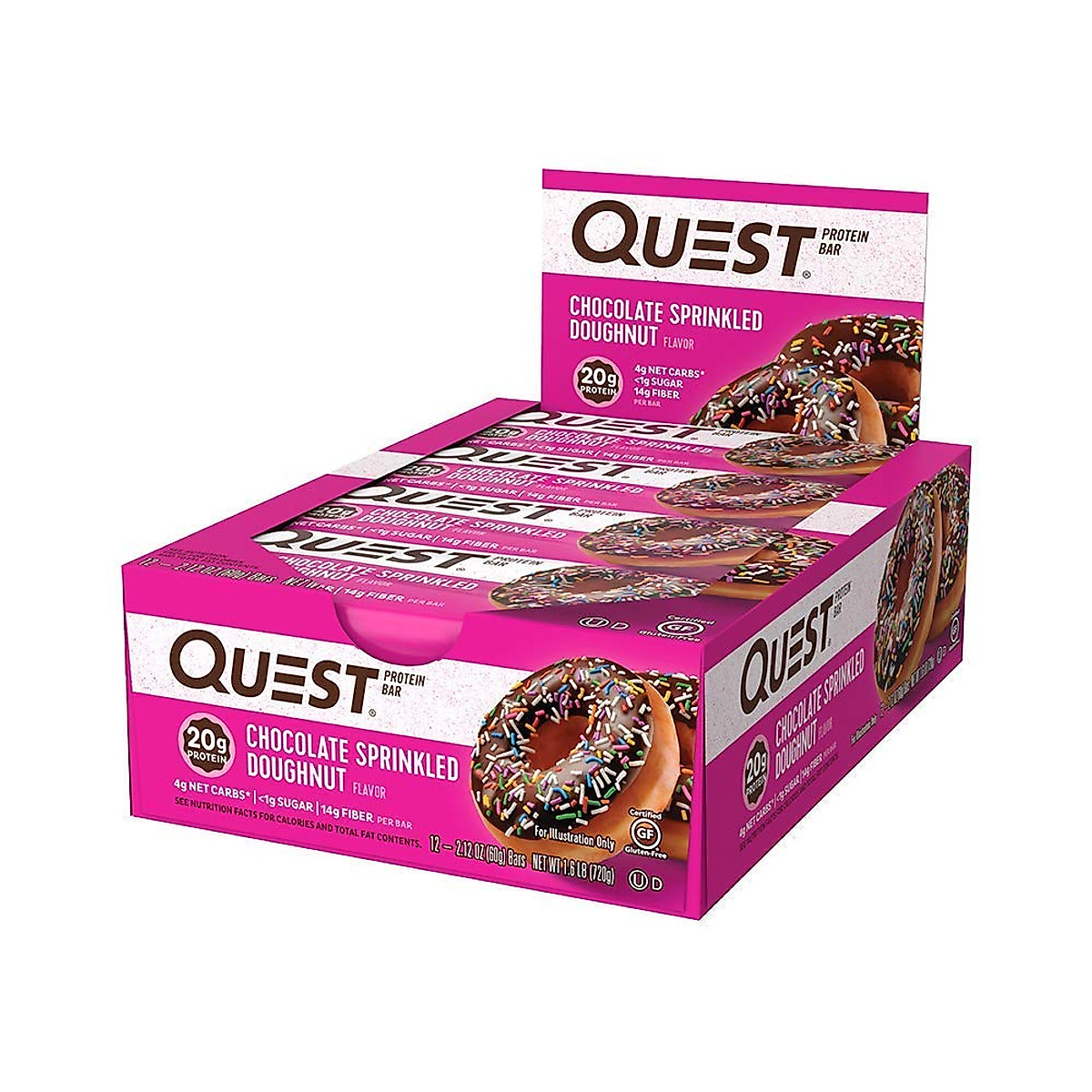 Quest Nutrition Protein Bar Choco Sprinkled Doughnut. Low Carb Meal Replacement Bar w/ 20g+ Protein. High Fiber, Gluten-Free (24 Count)