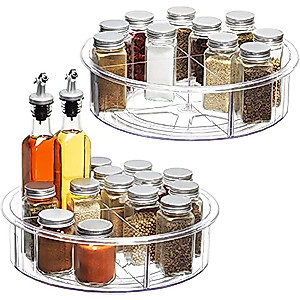 12 Inch Lazy Susan Cabinet Organizer - 2 Pack Round Clear Spinning Organization & Storage Container Bin Turntable Plastic Condiment Spice with Dividers for Pantry Kitchen Fridge Vanity Bathroom Makeup