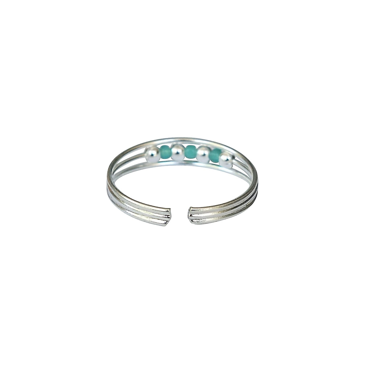 Handmade Silver & Turquoise Color Beaded Triple Band Adjustable Toe Ring, 925 Sterling Silver, Thin Small Dainty Open Toe, Pinky or Knuckle Rings for Women, By MiYa Jewelry Creations