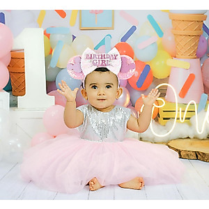 RAZKO Pink Minnie Ears Hair Accessory, Mouse Headband for Women Girls (Birthday Girl-Pink M)