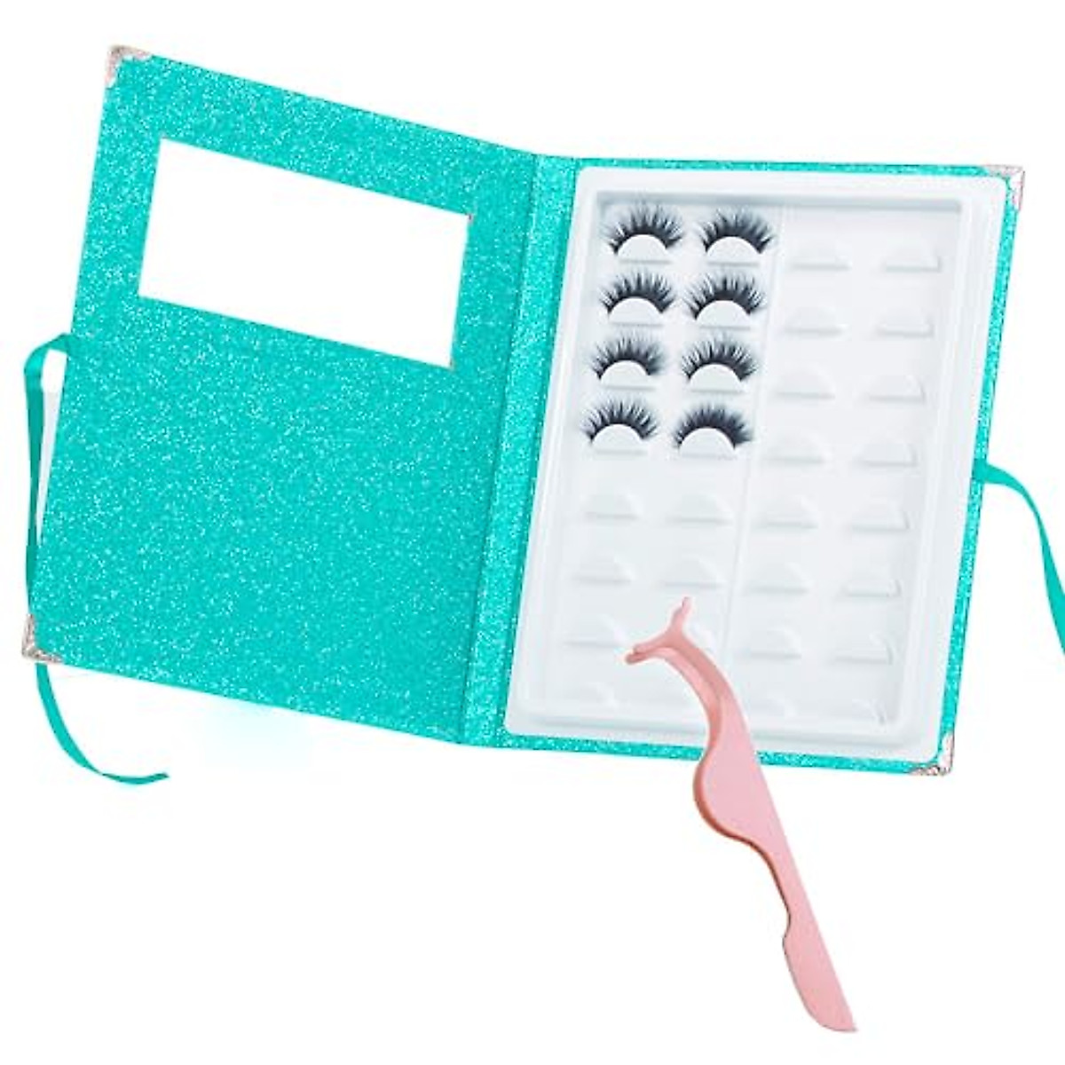 16 Paris Eyelash Storage Book Portable Eyelash Organizer Holder Case Make Up Display Catalog Lash Container Box Glitter Cover Lash Empty Case (Green)