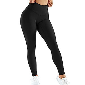 MOSHENGQI Womens High Waisted Seamless Ribbed Leggings Soft Slimming Yoga Pants(M,277-Black)