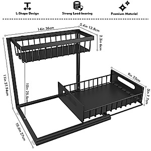 L-Shape Under Sink Organizer 2 Pack, Two Tier Pull Out Kitchen Bathroom Organizers and Storage, Slide Out Sink Shelf Cabinet Storage Shelves, Multi-Purpose Cabinet Organizer Shelf for Home, Black