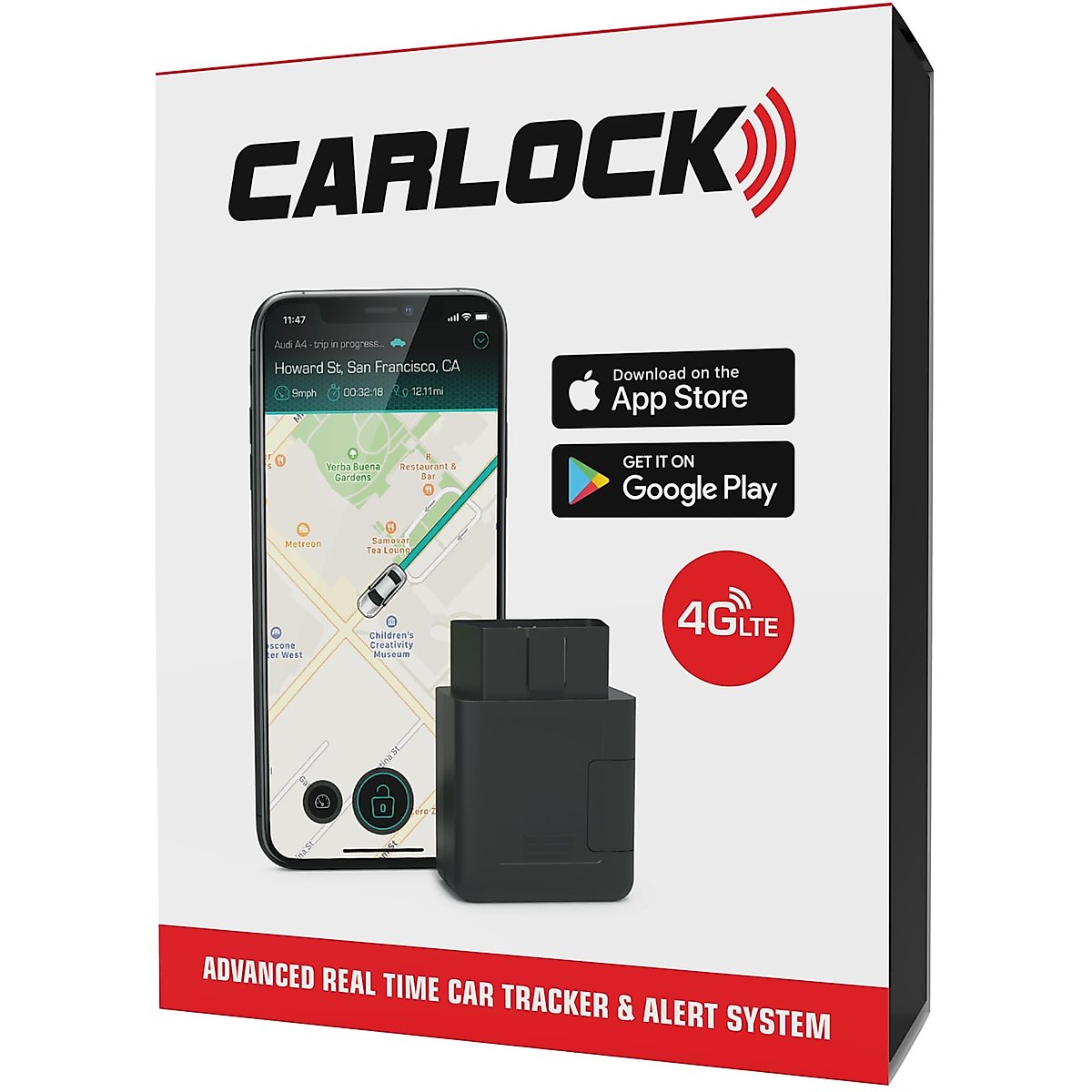 CARLOCK Anti Theft Car Device - Real Time 4G Car Tracker & Car Alarm System. Comes with Device & Phone App. Tracks Your Car in Real Time & Notifies You Immediately of Suspicious Behavior.OBD Plug&Play