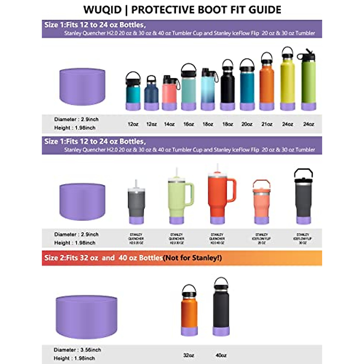 WUQID Protective Silicone Boot Sleeve for 12oz-40oz Sport Flask/Stanley Water Bottles Tumbler Anti-Slip Bottom Sleeve Cover for All Water Bottles Bottom Width of 2.83&3.56in