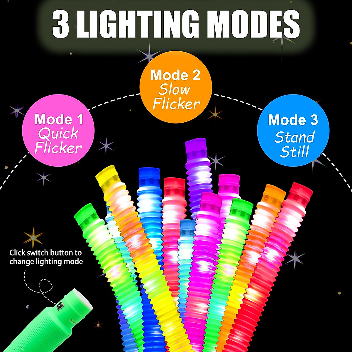 8 PCS Light Up Pop Tubes, LED Glow Sticks Party Favors for Kids 3-8-12, Fidget Stress Relief Toys, Toddlers Goodie gift Bag Stuffer Fillers,Classroom Prizes Rewards, 4th of July Party Supplies