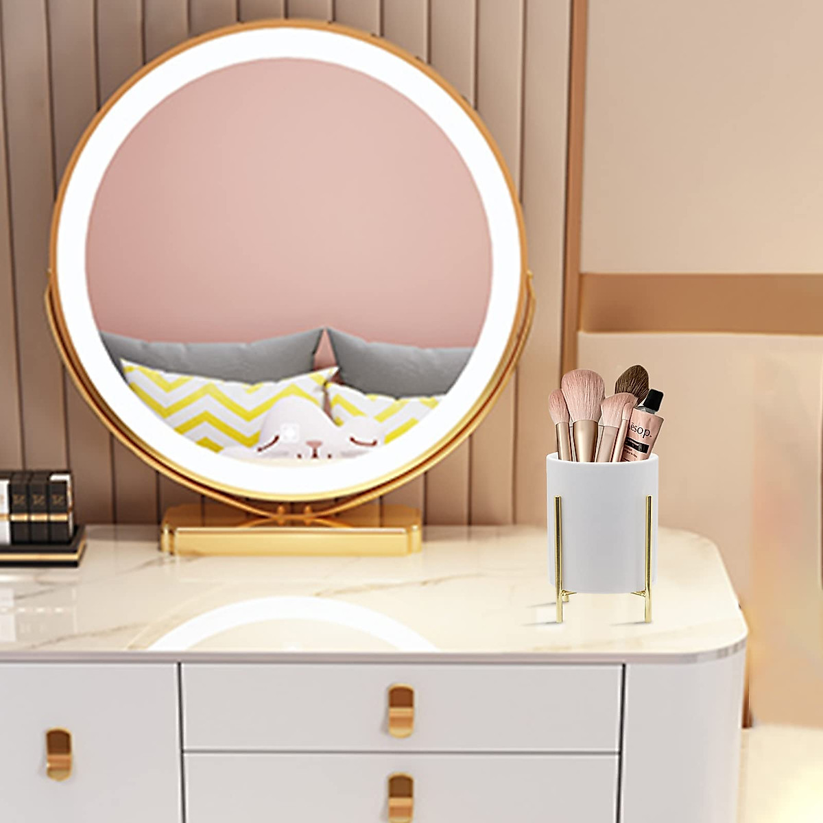 Cutlery Holder, Ceramic Silverware Holder with Metal Frame Kitchen Cooking Utensil Holder, Robust Silverware Caddy 4.7*3.15 inch Gold 1 PCS