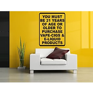 Wall Vinyl Sticker Decal You Must Be 21 Years Old Stop Smoking Start Vaping Quote Phrase Vaporizer Vape Pen Store Shop Smoke E Cigarettes Liquid Coil Indoor Outdoor Sign Logo SA763