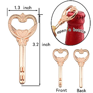 Aokbean 50pcs Key Bottle Opener Place Card Holder for Weddings Table Name Cards for Guests Souvenirs with French Ribbon (Rose Gold)