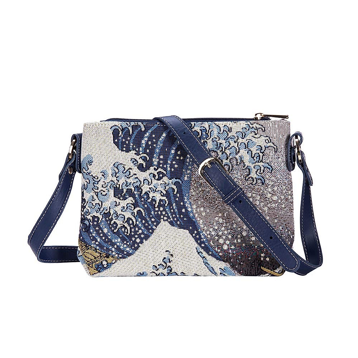 Signare Tapestry Crossbody Bag Shoulder Purse for Women In Hokusai Great Wave off Kanagawa Design (XB02-ART-JP-WAVE)
