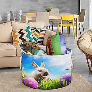 Easter Bunny Rabbit Eggs (10) Large Round Baskets for Storage Laundry Baskets with Handles Blanket Storage Basket for Bathroom Shelves Bins for Organizing Nursery Hamper Girl Boy
