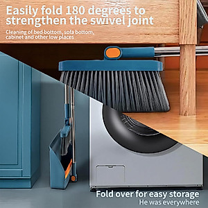 XIXIWOW Starry Sky Blue Broom and Dustpan Set,New Upgrade lengthening Handle to 50 inches - Indoor/Outdoor Cleaning Tool, Easily Remove Hair, Foldable Design Saves Space, Ideal for Home Cleaning