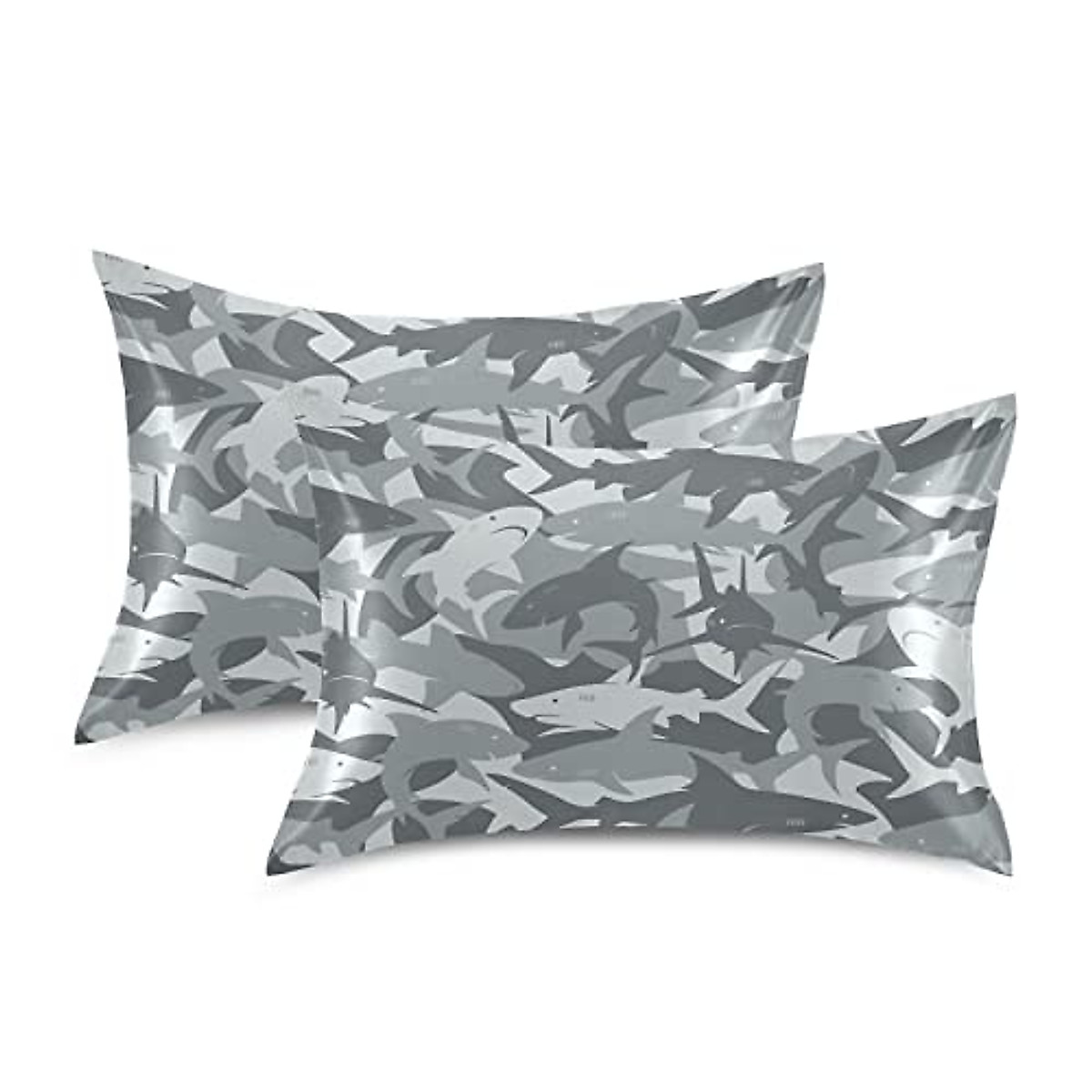 Sharks Camo Pillow Covers Silk Pillowcase for Hair and Skin Soft Breathable Smooth Cooling Satin Pillowcase Standard Size Pillow Case for Bedroom Bed Sleeping (20x26 Inch)