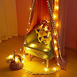 LOAOL Kids Bed Canopy with Pom Pom Cotton Canopy for Crib Baby Girl Netting Cover Canopy Crib Curtain Reading Nook Hanging Tent Nursery Play Game Castle House Decoration (Pink Pompom)