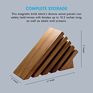 Messermeister Next Level Magnetic Knife Block, Acacia - Modern & Ventilated - Holds 16 Knives or Steels & Scissors - 12"w x 9"h x 5"d