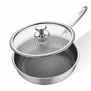 HODRME 10 Inch Frying Pan Non Stick With Lid, Stainless Steel Honeycomb Frying Pan,10 Inch Skillet Pfoa&Ptfe Free Cookware- Induction Compatible Dishwasher And Oven Safe