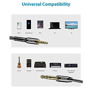 KINGTOP 1/4 to 1/8 Audio Cable, Stereo TRS 3.5mm to 1/4 Cable, Male to Male 1/4 to 3.5mm Cable Cord for Home Theater Devices, Speaker, Guitar, Amplifiers, Laptop, Headphone, PC, Mixer (4.3ft / 1.3m)