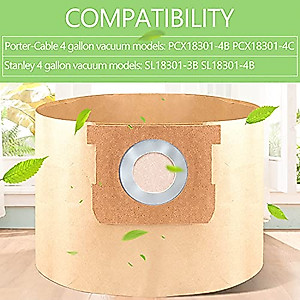 6 Pack AT25-1238 Replacement Filter Bags for Porter-Cable and Stanley 4 Gallon Wet Dry Vacuum SL18301-3B
